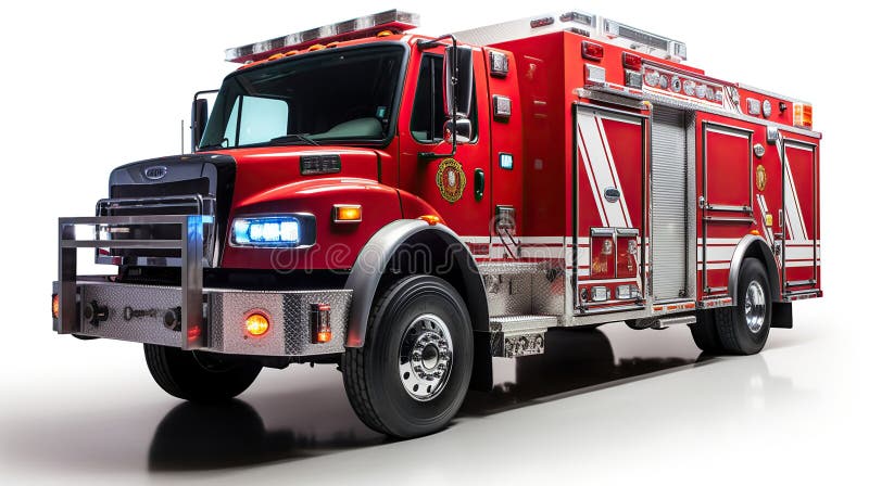 Fire Rescue Vehicle. Big Red Rescue Car Isolated on White Stock ...