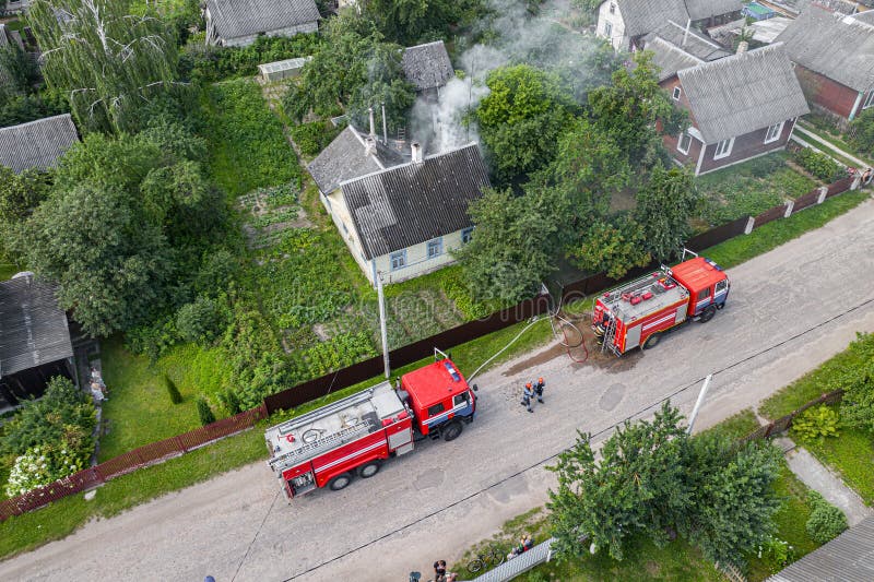 Fire in a Residential Building Top View from a Drone Stock Photo ...