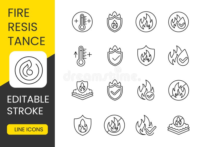 Fire Resistance Vector Line Icon Set with Editable Stroke Stock Vector ...
