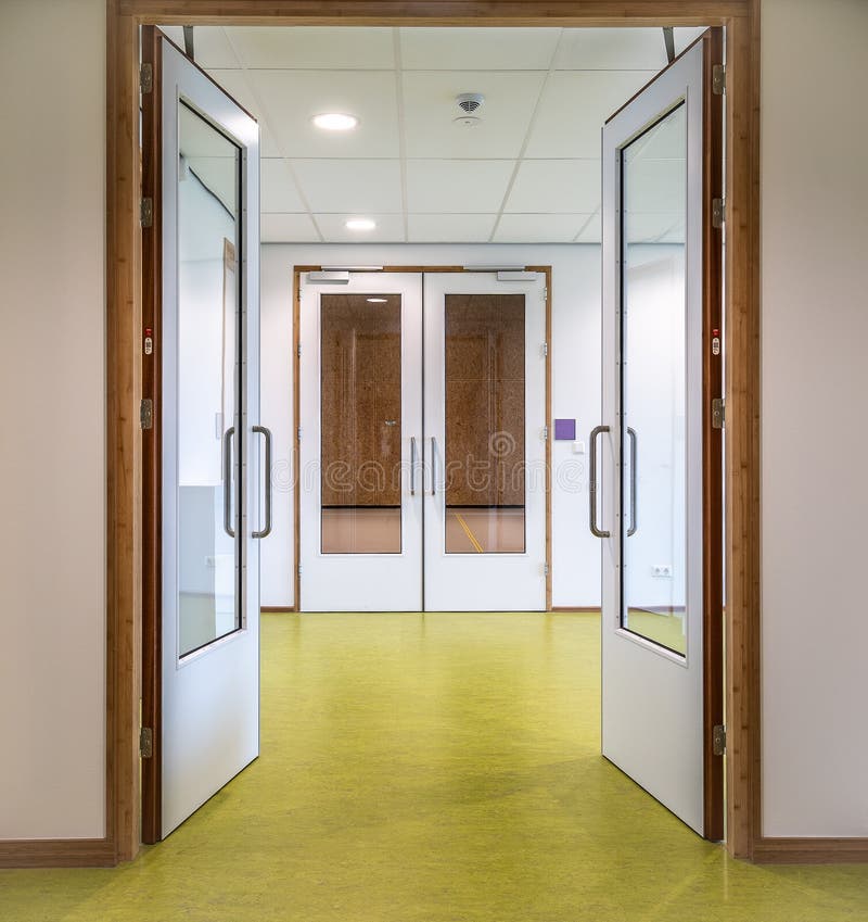 Fire-resistant Swing Doors in a Corridor Stock Image - Image of fire ...