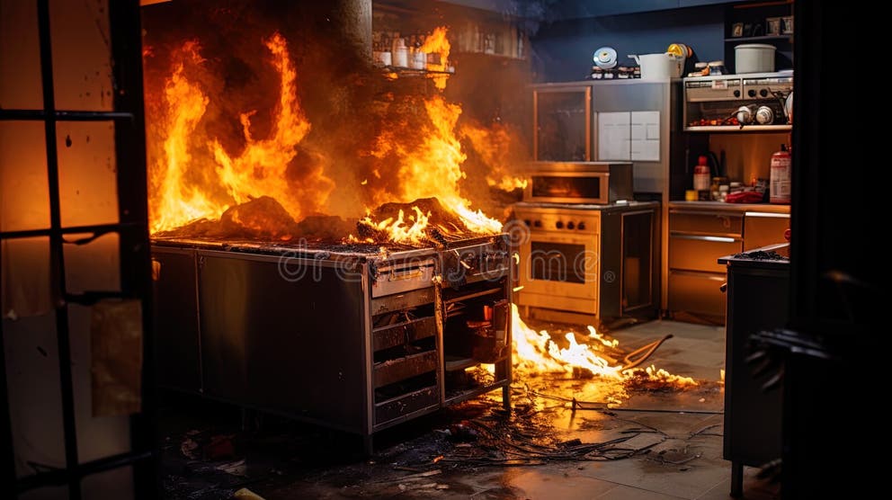 A Fire in a Restaurant, a Burned Refrigerator in the Kitchen Stock ...