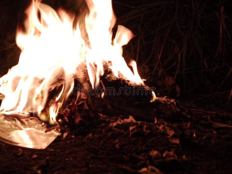 Fire Resulting from Burning Paper at Night Stock Photo - Image of ...