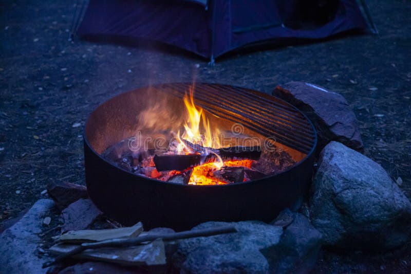Fire Ring with Logs Burning in the Evening at a Minnesota State Forest ...