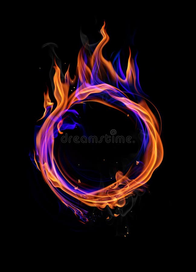 Fire Ring. Texture of Fire Flames, Smoke and Sparks Isolated on White ...