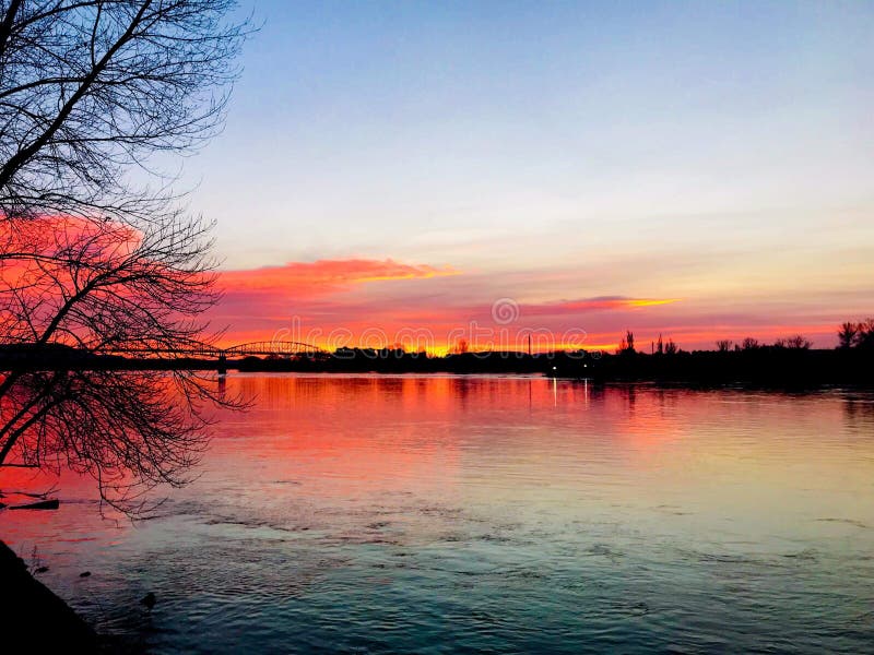 Fire of the river stock photo. Image of dusk, afterglow - 179425532