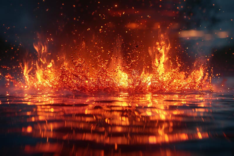 Fire in River, Reflection of Red Fire, Water Splash, Animation in Real ...