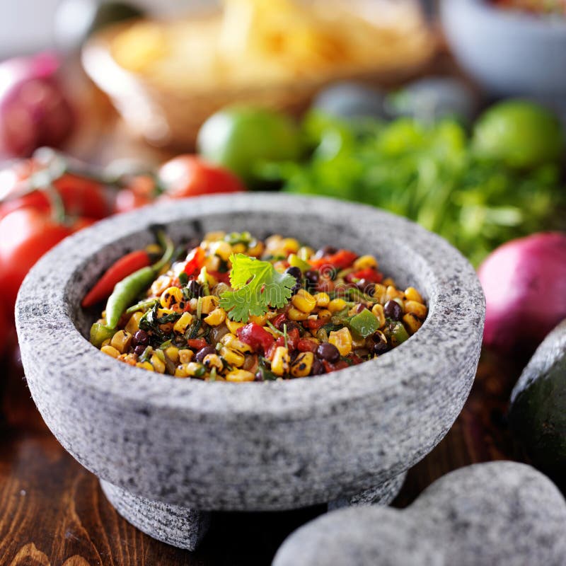 Fire Roasted Corn and Black Bean Salsa Stock Photo - Image of black ...