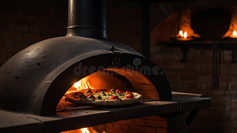 Perfectly Cooked Pizza from a Rustic Fire Oven Stock Illustration ...