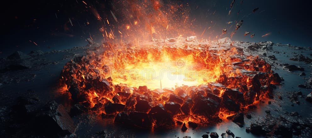 Fire Rock Hole Explosion Background, Burn, Flame Stock Illustration ...