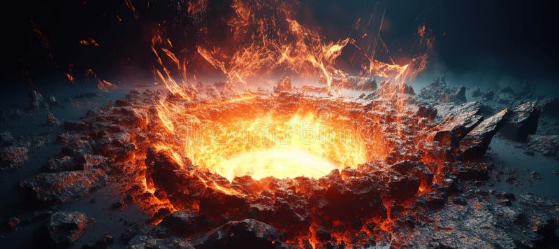 Fire Rock Hole Explosion Background, Burn, Flame Stock Illustration ...