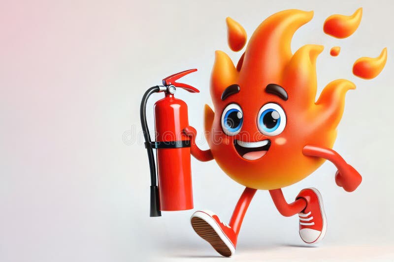 Fire Running with a Fire Extinguisher. Space for Text. Stock Image ...