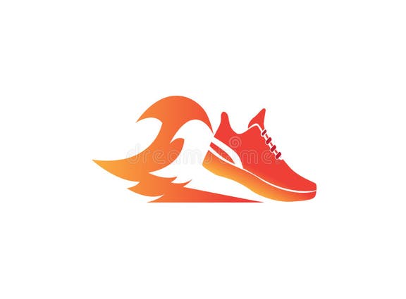Fire Running Shoe in Flames Symbol on White Backdrop Logo Stock Vector ...