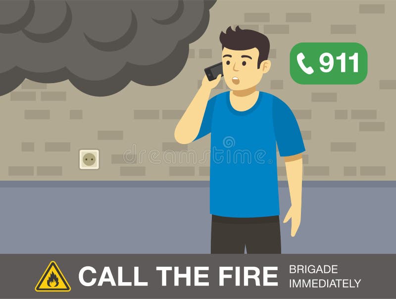 Fire Safety Activity. Young Man Calling the Fire Brigade Stock Vector ...