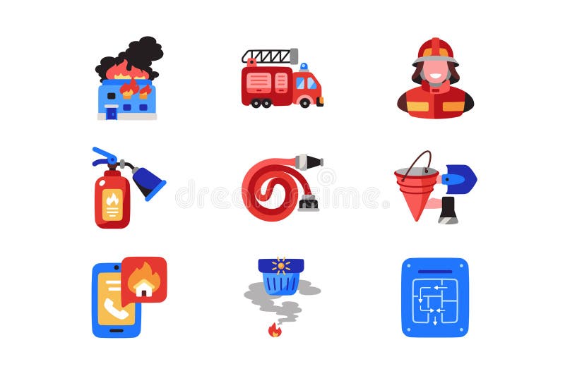 Fire safety icon set stock vector. Illustration of flame - 278002616