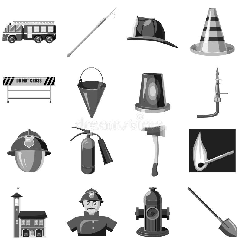 Fire Safety Icons Set, Gray Monochrome Style Stock Illustration ...