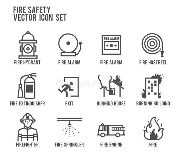 Fire Safety Vector Icon Set Stock Vector - Illustration of door ...