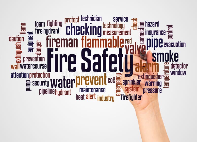 Fire Safety Word Cloud and Hand with Marker Concept Stock Illustration ...
