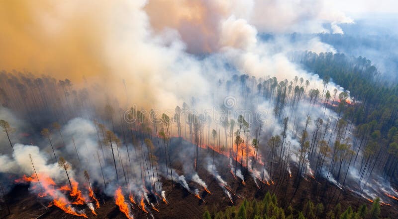 Fire Scene in Forest, Power Fire with Smoke in Forest Stock Photo ...