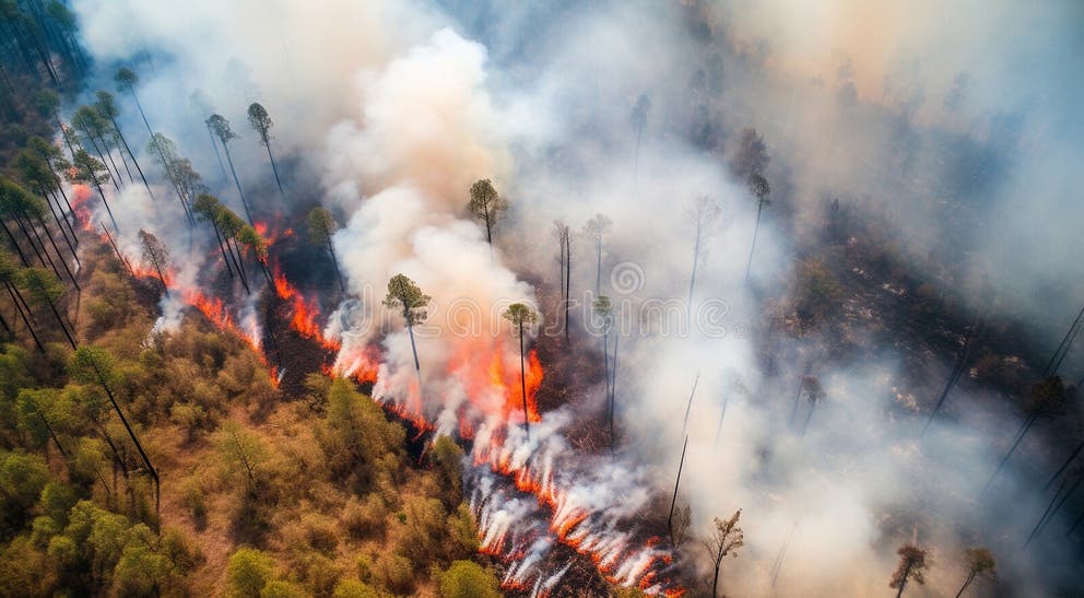Fire Scene in Forest, Power Fire with Smoke in Forest Stock Photo ...