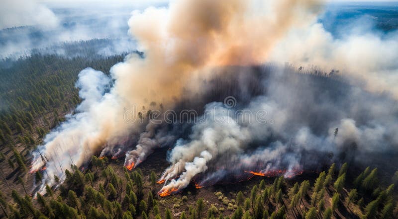 Fire Scene in Forest, Power Fire with Smoke in Forest Stock Image ...