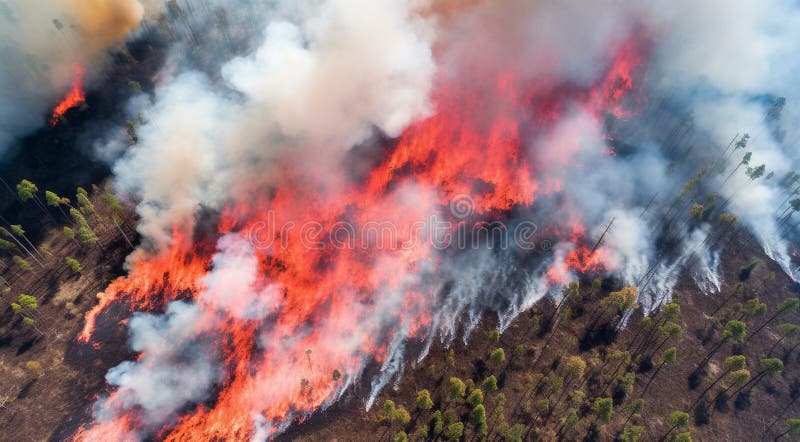 Fire Scene in Forest, Power Fire with Smoke in Forest Stock Image ...