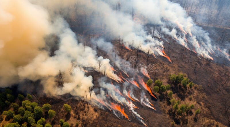 Fire Scene in Forest, Power Fire with Smoke in Forest Stock Photo ...