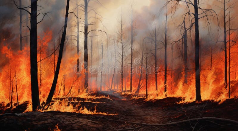 Fire Scene in Forest, Power Fire with Smoke in Forest Stock Photo ...