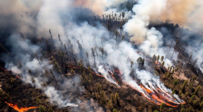 Fire Scene in Forest, Power Fire with Smoke in Forest Stock Photo ...