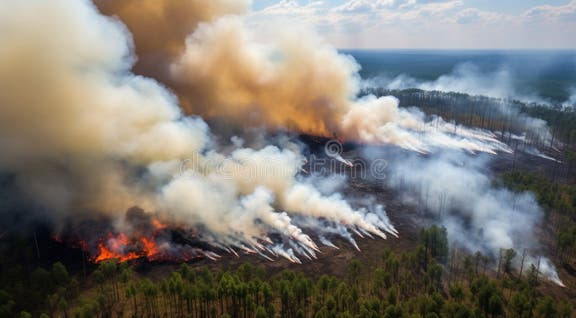 Fire Scene in Forest, Power Fire with Smoke in Forest Stock Photo ...