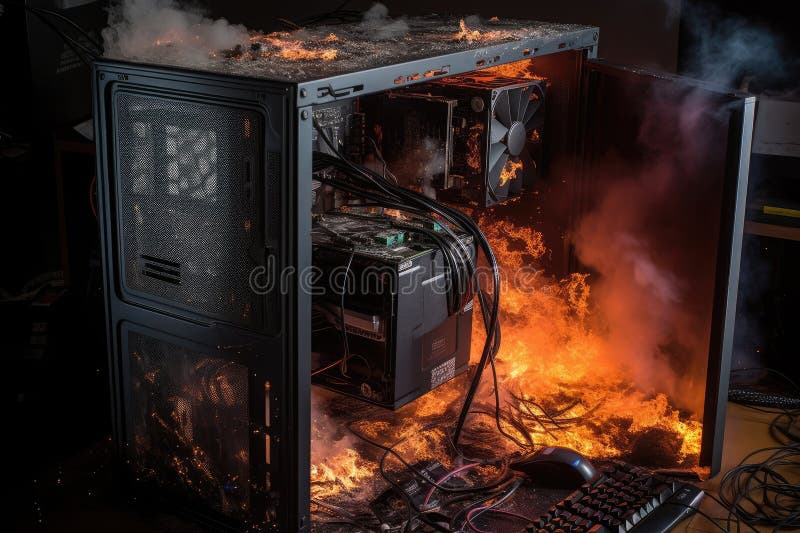 Fire Scene Unfolds As a Personal Computer, Overwhelmed by Intensive ...