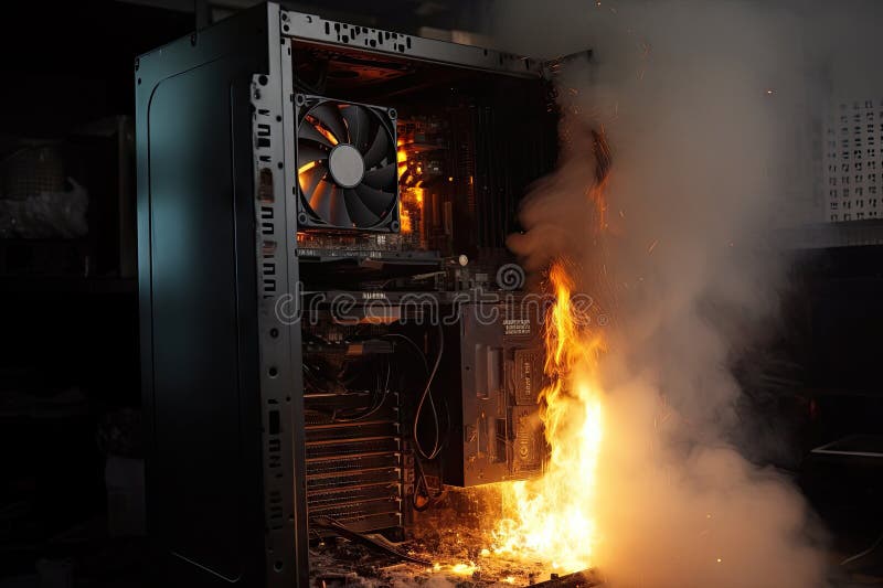 Fire Scene Unfolds As a Personal Computer, Overwhelmed by Intensive ...