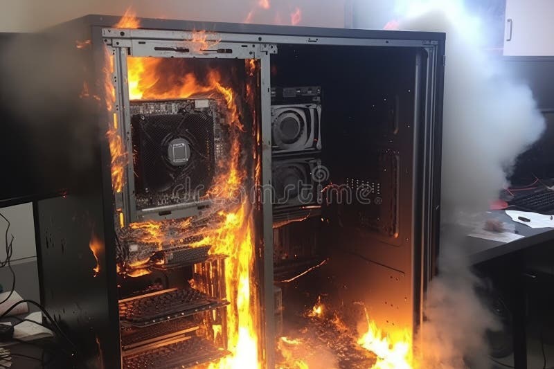 Fire Scene Unfolds As a Personal Computer, Overwhelmed by Intensive ...