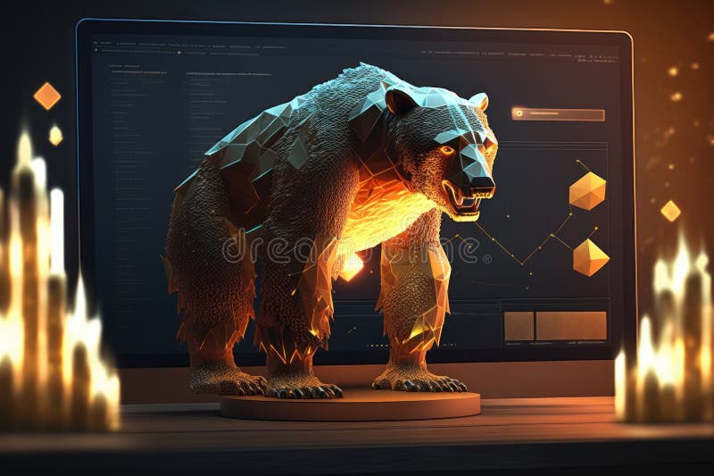 Fire Sculpture of Bear in Front of Computer Screen, Bearish Divergence ...