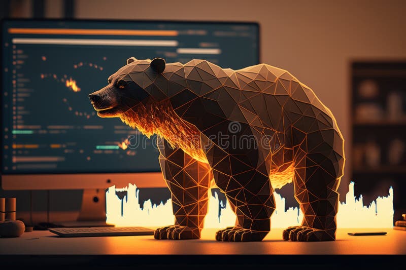 Fire Sculpture of Bear in Front of Computer Screen, Bearish Divergence ...