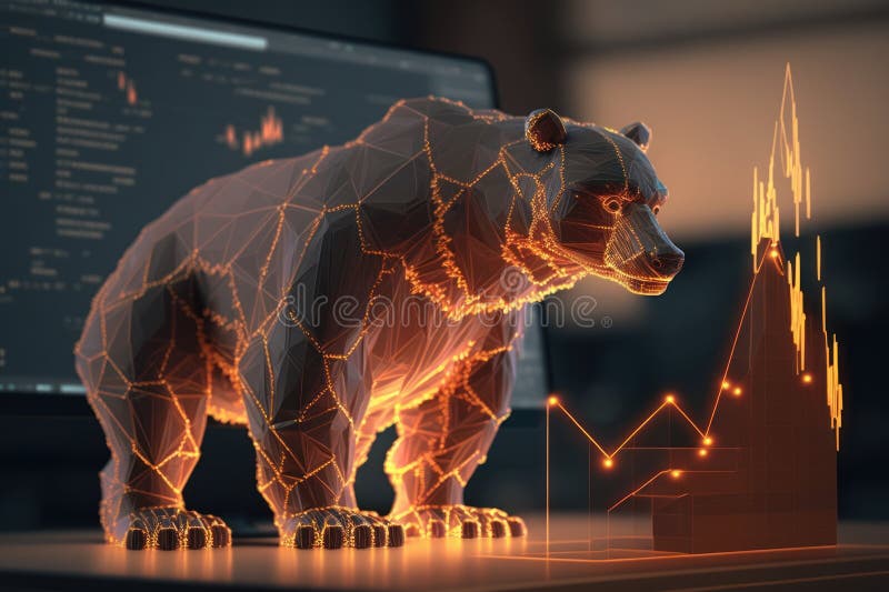 Fire Sculpture of Bear in Front of Computer Screen, Bearish Divergence ...