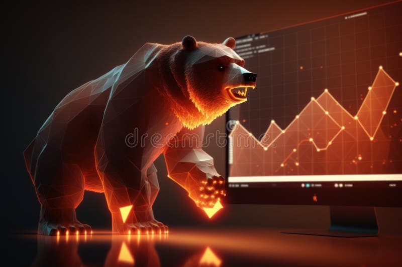 Fire Sculpture of Bear in Front of Computer Screen, Bearish Divergence ...