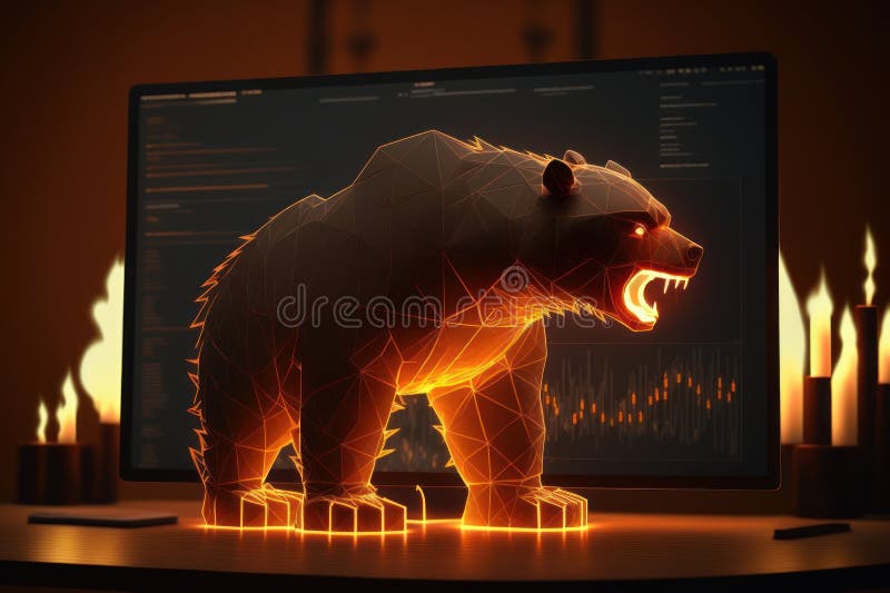 Fire Sculpture of Bear in Front of Computer Screen, Bearish Divergence ...