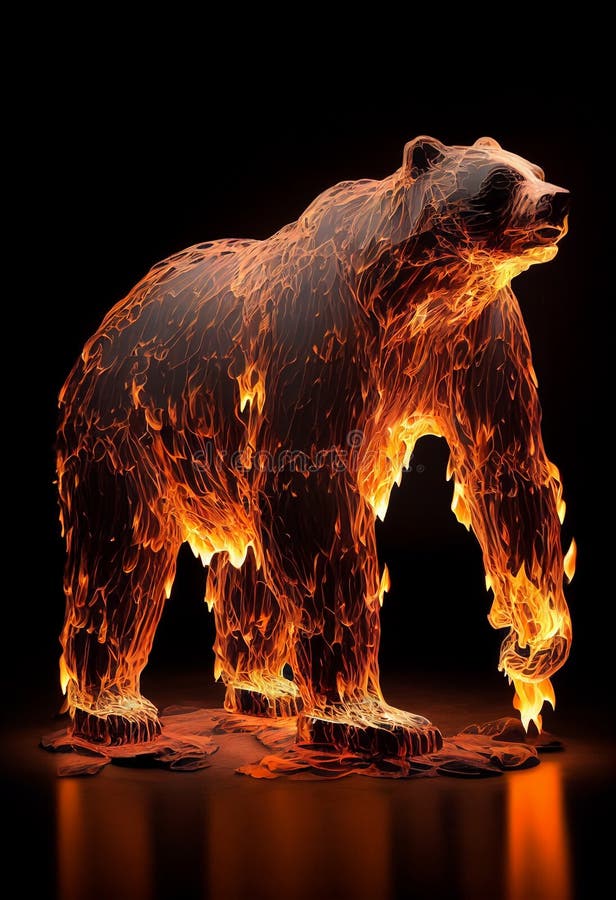 Fire Sculpture of a Bear in the Stock Market. AI Generated Stock ...