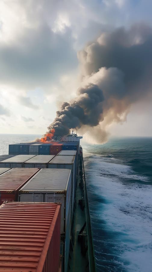 Fire on a Sea Container Ship Stock Image - Image of transportation ...
