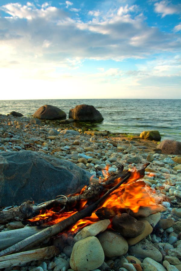 Fire at sea stock image. Image of firewood, beach, outdoors - 46007505