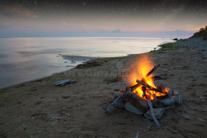 Fire at sea stock photo. Image of bright, orange, camp - 46007584