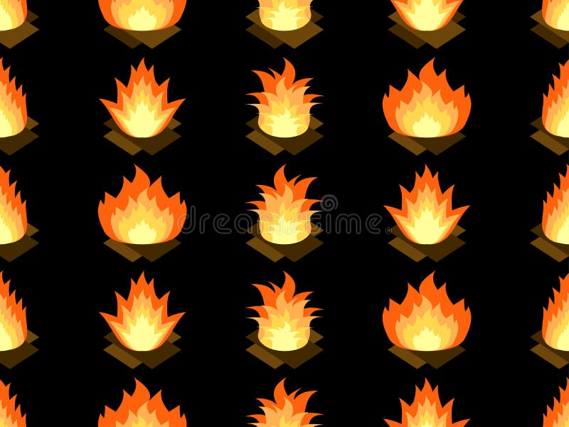 Fire Seamless Pattern. Flame in a Flat Style on a Black Background ...