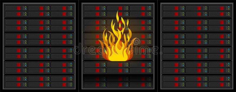 Fire in server room stock vector. Illustration of computer - 194801847