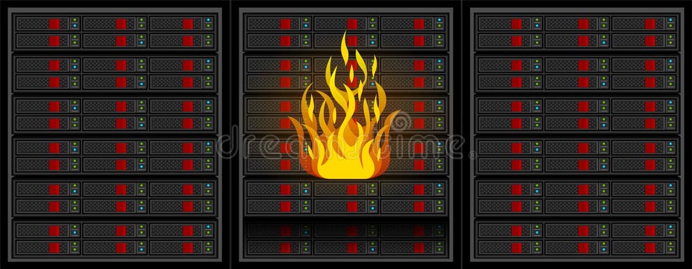 Fire in server room stock vector. Illustration of computer - 194801847
