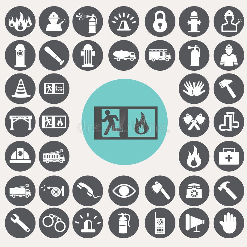 Fire service icons set. stock illustration. Illustration of flammable ...