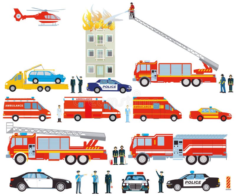 Fire Service and Police Operation with Ambulance Stock Vector ...