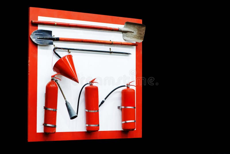 Fire Shield with Fire Extinguishers and Shovels. Equipment for ...