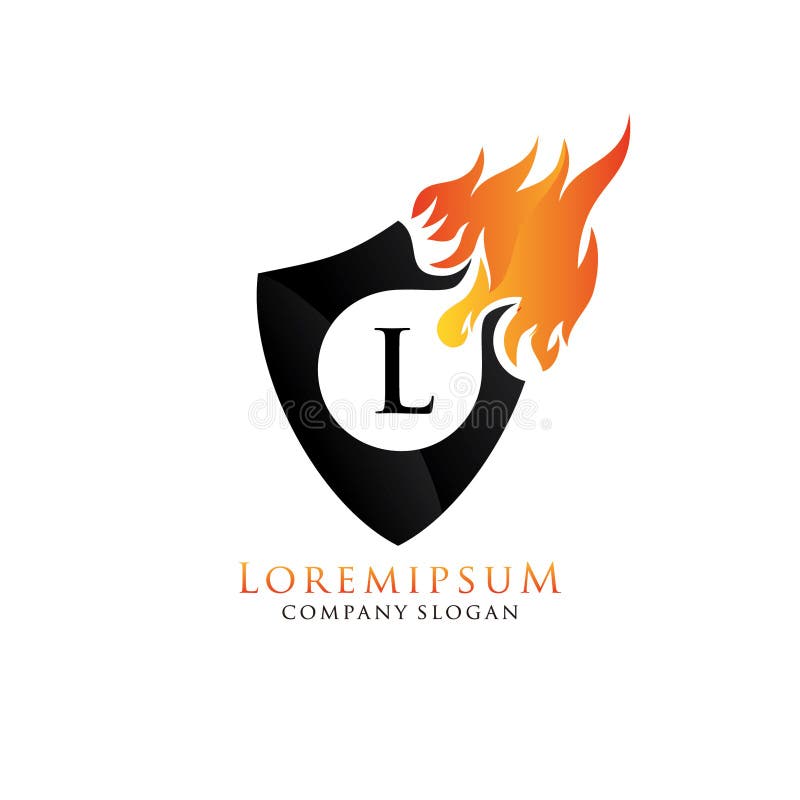 Fire shield L Letter Logo stock illustration. Illustration of emergency ...