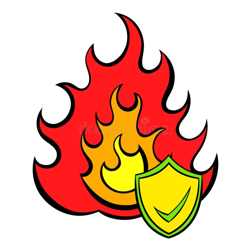 Fire and Shield with Tick Icon Cartoon Stock Vector - Illustration of ...