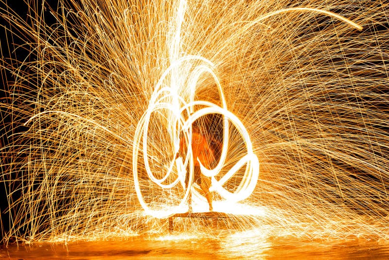 Fire Show Amazing. Fire Performance in the Night. Stock Image - Image ...